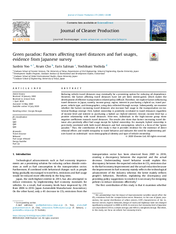 (PDF) Green paradox: Factors affecting travel distances and fuel usages ...
