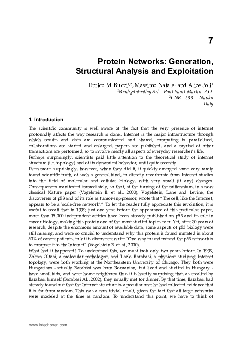 (PDF) Protein Networks: Generation, Structural Analysis and Exploitation