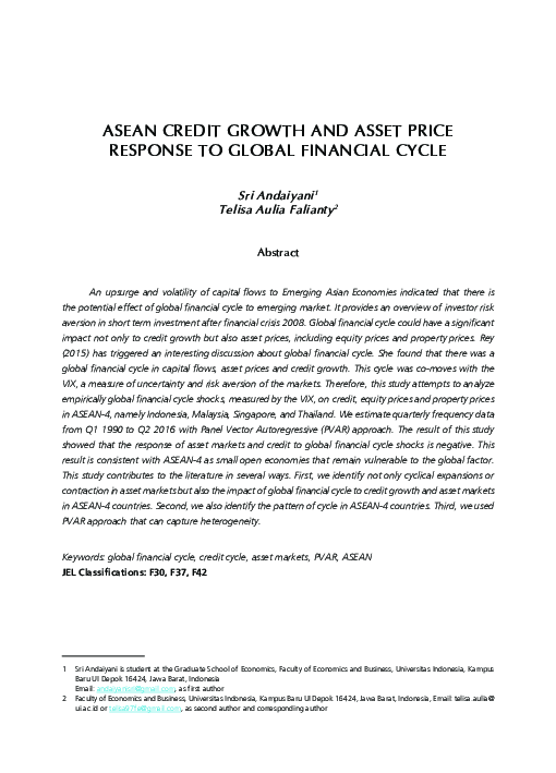 (PDF) Asean Credit Growth and Asset Price Response to Global Financial ...