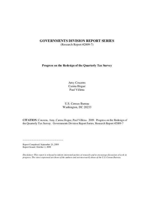 (PDF) Progress on the Redesign of the Quarterly Tax Survey