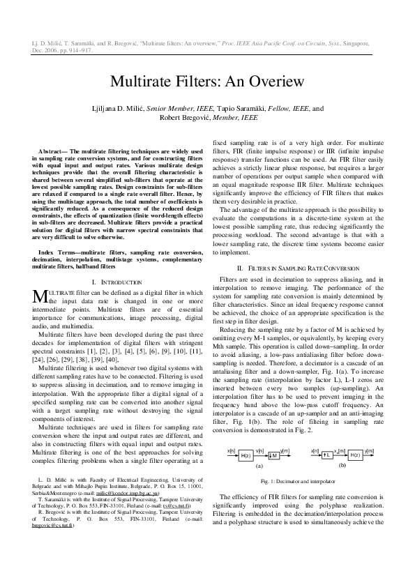 (PDF) Multirate Filters: An Overview