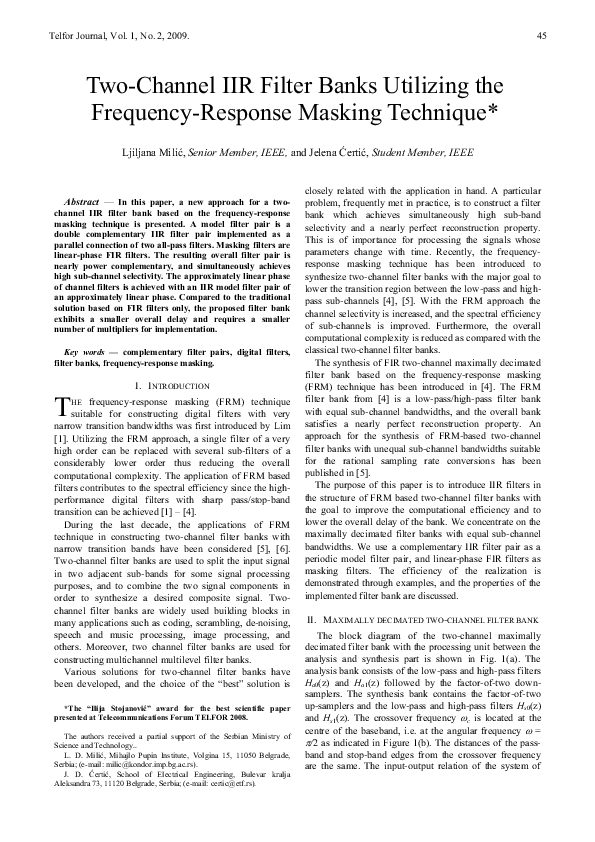 (PDF) Two-Channel IIR Filter Banks Utilizing the Frequency-Response ...