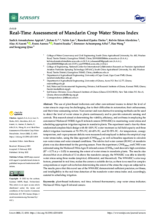 (PDF) Real-Time Assessment of Mandarin Crop Water Stress Index