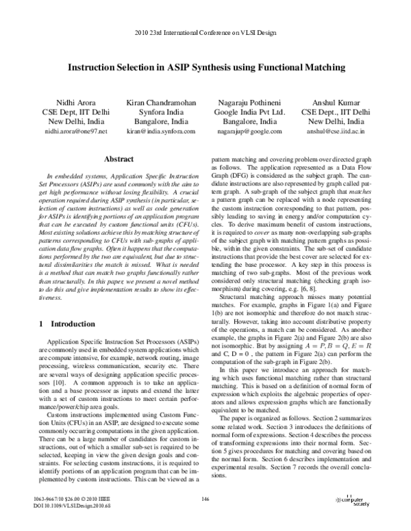 (PDF) Instruction Selection in ASIP Synthesis Using Functional Matching