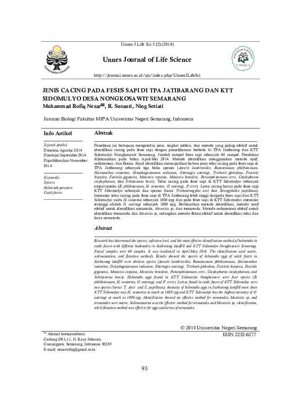 (PDF) Jenis Cacing Pada Feses Sapi DI Tpa Jatibarang Dan KTT Sidomulyo ...
