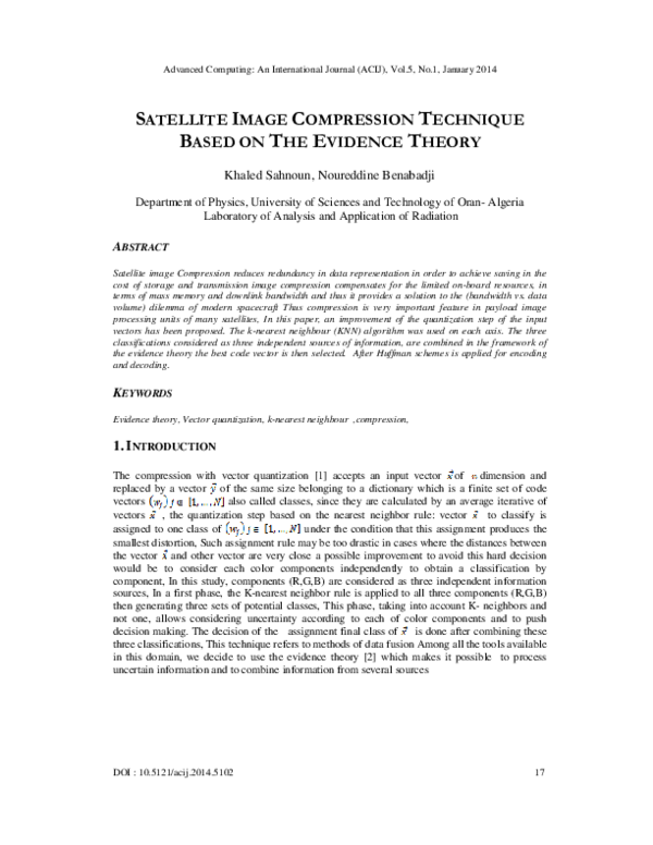 (PDF) Satellite Image Compression Technique Based on the Evidence Theory