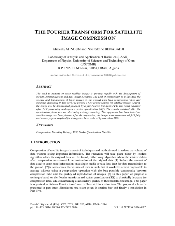 Pdf The Fourier Transform For Satellite Image Compression