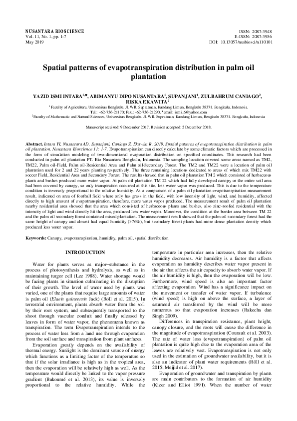 (PDF) Spatial patterns of evapotranspiration distribution in palm oil plantation
