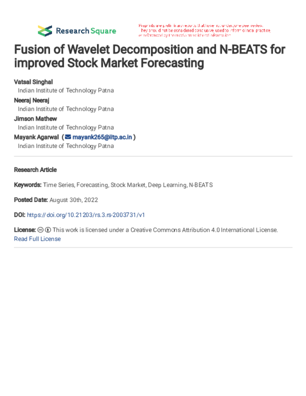 (PDF) Fusion of Wavelet Decomposition and N-BEATS for improved Stock Market Forecasting
