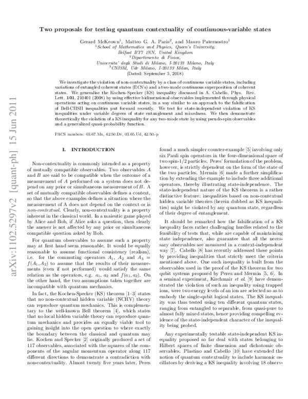 (PDF) Testing quantum contextuality of continuous-variable states