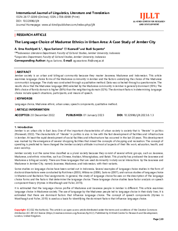(PDF) The Language Choice of Madurese Ethnics in Urban Area: A Case ...