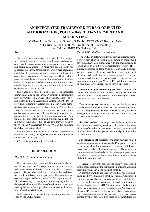 (PDF) An Integrated Framework for VO-oriented Authorization, Policy-based Management and Accounting
