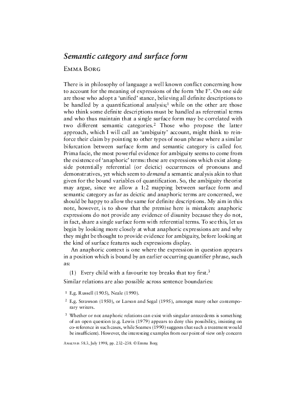 (PDF) Semantic Category and Surface Form