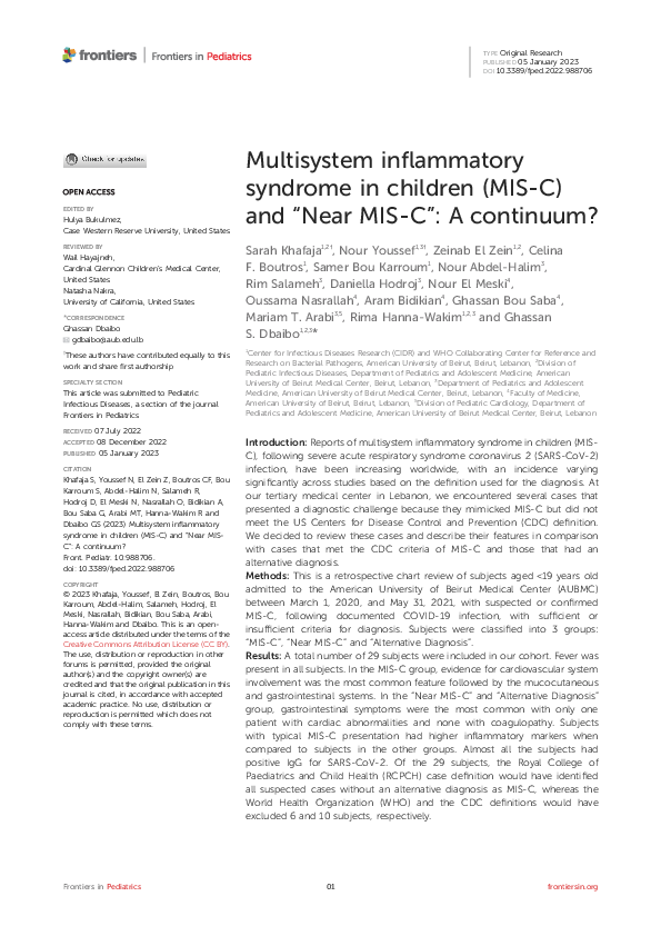 (PDF) Multisystem inflammatory syndrome in children (MIS-C) and “Near ...