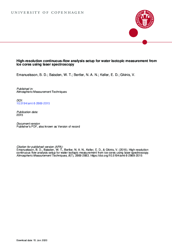(PDF) High-resolution continuous flow analysis setup for water isotopic ...