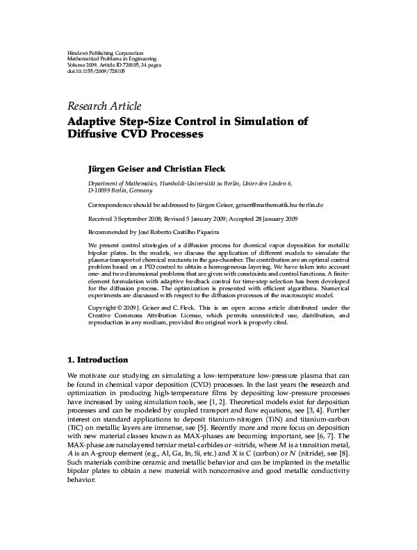 (PDF) Adaptive Step-Size Control in Simulation of Diffusive CVD Processes