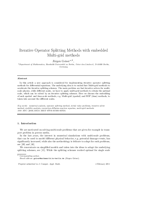 Pdf Iterative Operator Splitting Methods With Embedded Discretization 8106
