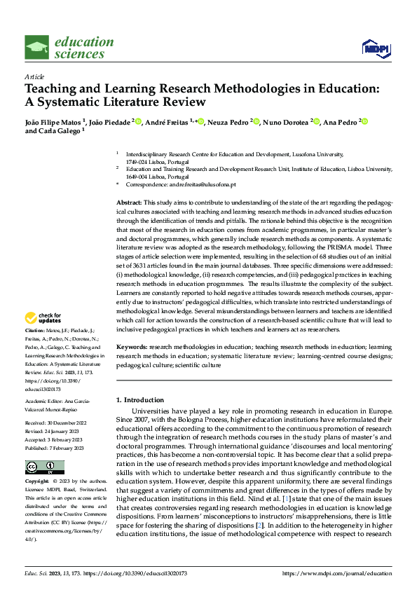 (PDF) Teaching and Learning Research Methodologies in Education: A Systematic Literature Review