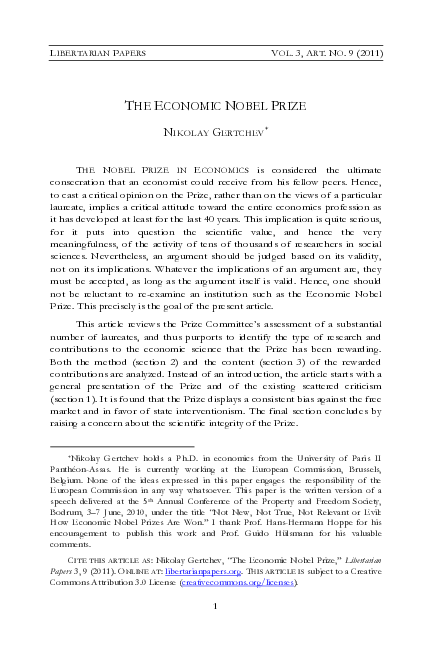 (PDF) The Economic Nobel Prize