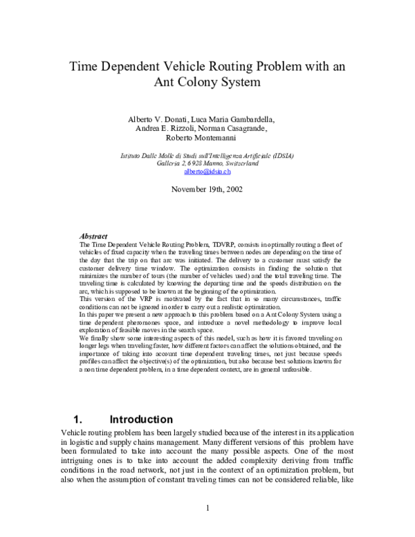 (PDF) Time dependent vehicle routing problem with an ant colony system