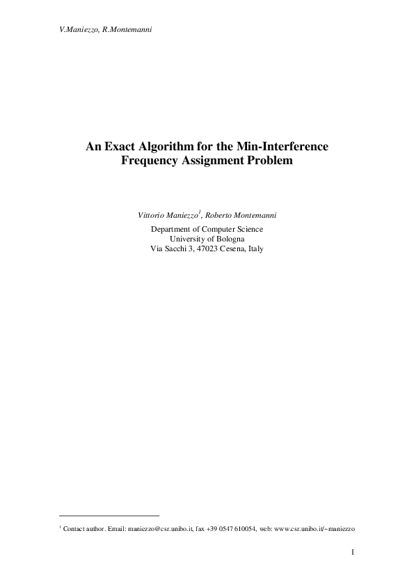 Pdf An Exact Algorithm For The Min Interference Frequency Assignment 5244