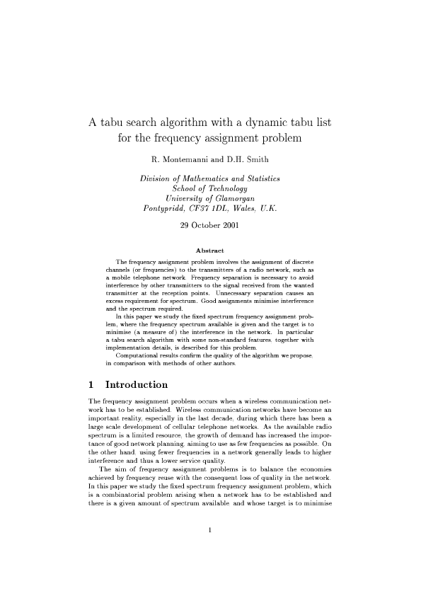 Pdf A Tabu Search Algorithm With A Dynamic Tabu List For The