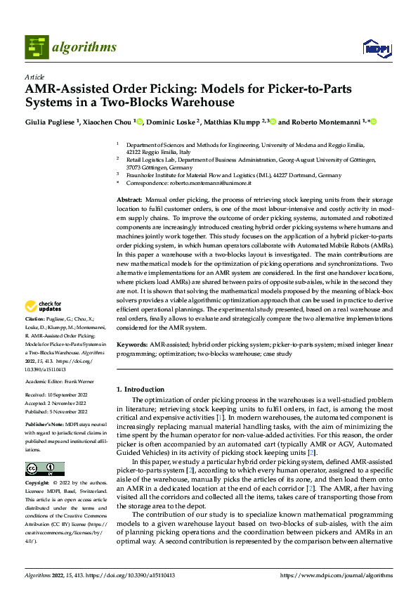 (PDF) AMR-Assisted Order Picking: Models for Picker-to-Parts Systems in ...