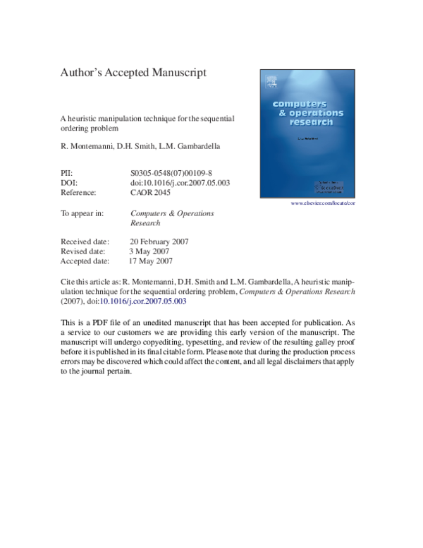Pdf A Heuristic Manipulation Technique For The Sequential Ordering Problem