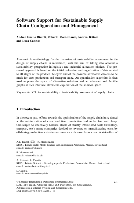 (PDF) Software Support for Sustainable Supply Chain Configuration and ...