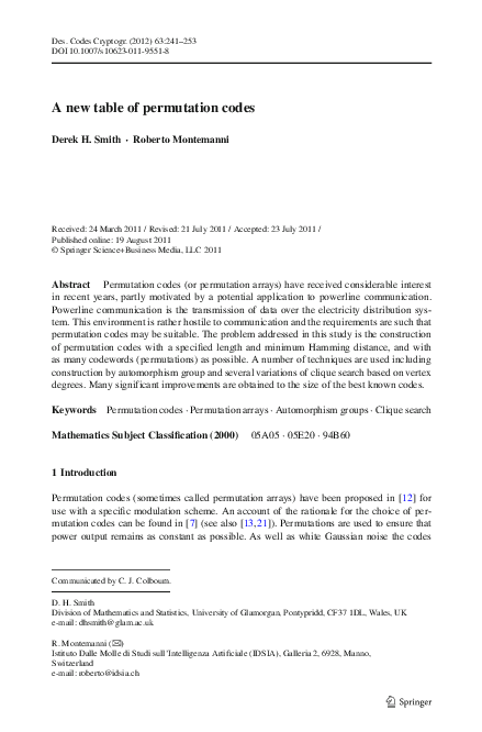 Pdf A New Table Of Permutation Codes
