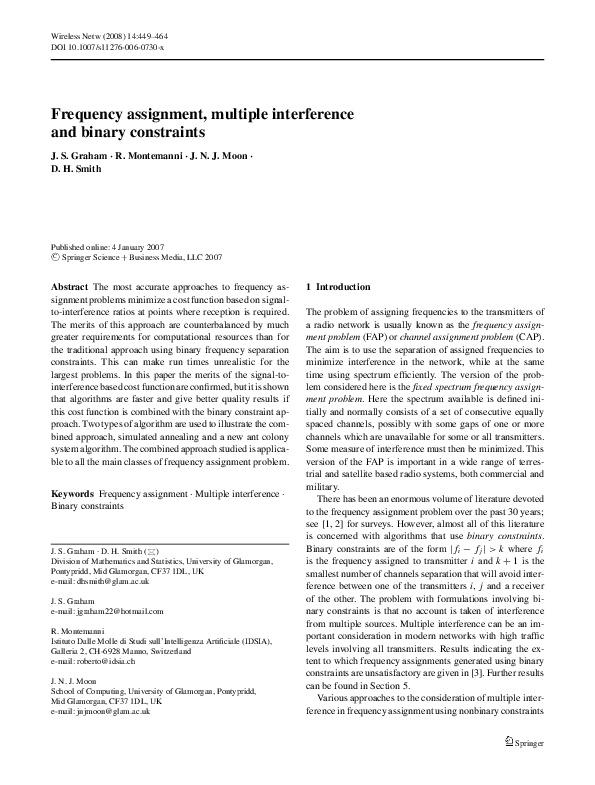 (PDF) Frequency assignment, multiple interference and binary constraints