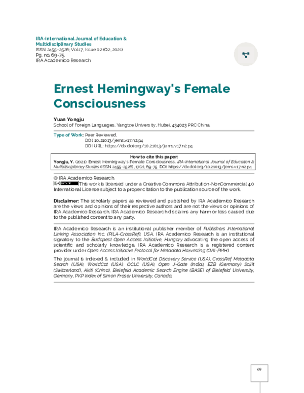(PDF) Ernest Hemingway's Female Consciousness