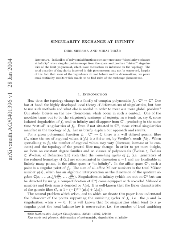(PDF) Singularity exchange at infinity