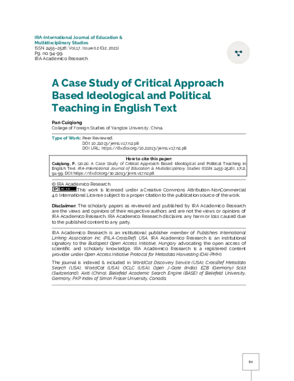 (PDF) A Case Study of Critical Approach Based Ideological and Political ...