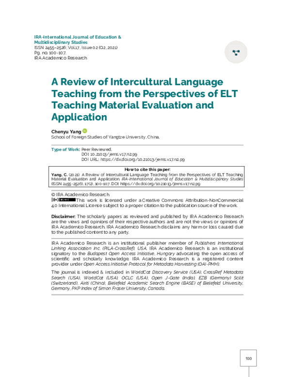 (PDF) A Review of Intercultural Language Teaching from the Perspectives of ELT Teaching Material ...