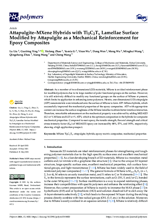 (PDF) Attapulgite–MXene Hybrids with Ti3C2Tx Lamellae Surface Modified by Attapulgite as a ...