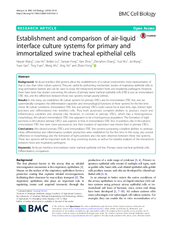 (PDF) Establishment and comparison of air-liquid interface culture ...