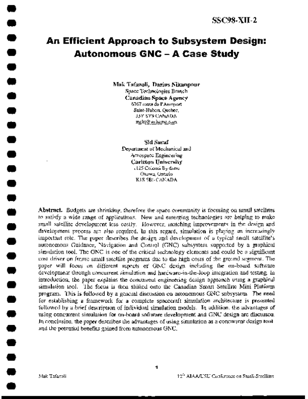 (PDF) An Efficient Approach to Subsystem Design: Autonomous GNC - A Case Study | Darius ...