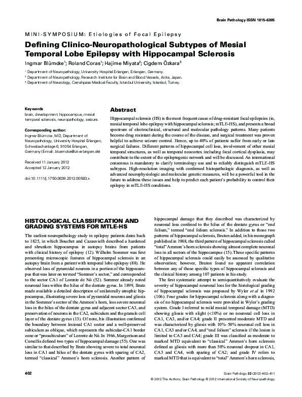 (PDF) Defining Clinico-Neuropathological Subtypes of Mesial Temporal Lobe Epilepsy with ...