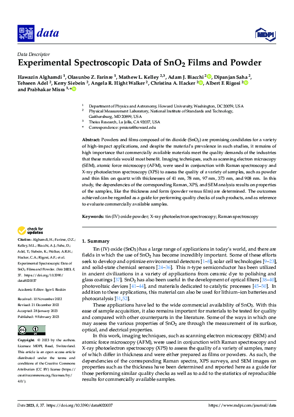 (PDF) Experimental Spectroscopic Data of SnO2 Films and Powder