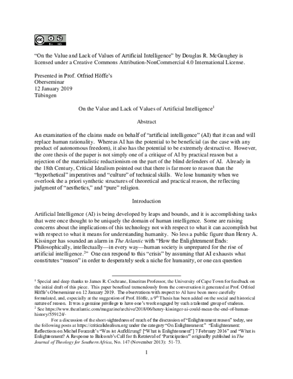 (PDF) "On the Value and Lack of Values of Artificial Intelligence" by