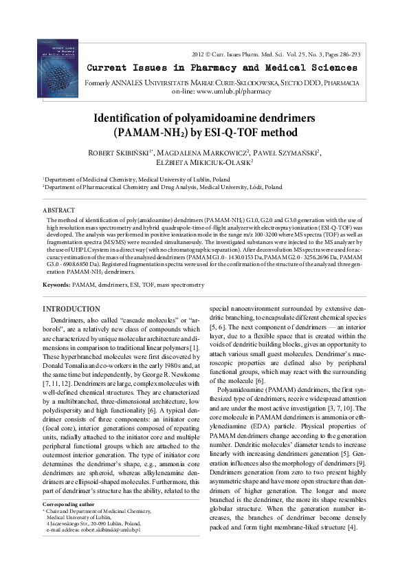 (PDF) Identification of polyamidoamine dendrimers (PAMAM-NH2) by ESI-Q ...