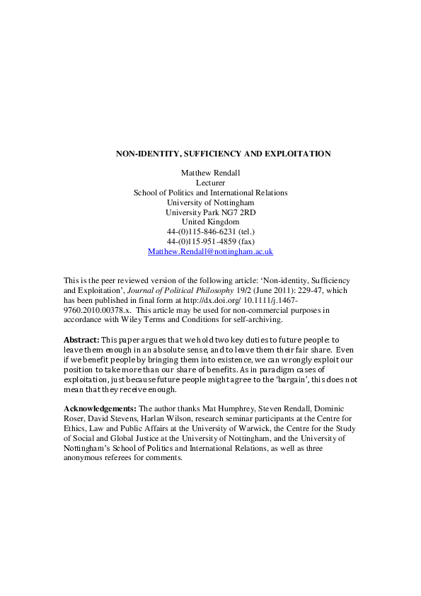(PDF) Non-identity, Sufficiency and Exploitation