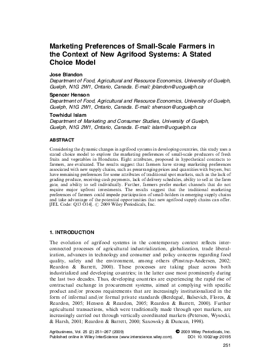 (PDF) Marketing preferences of small-scale farmers in the context of ...