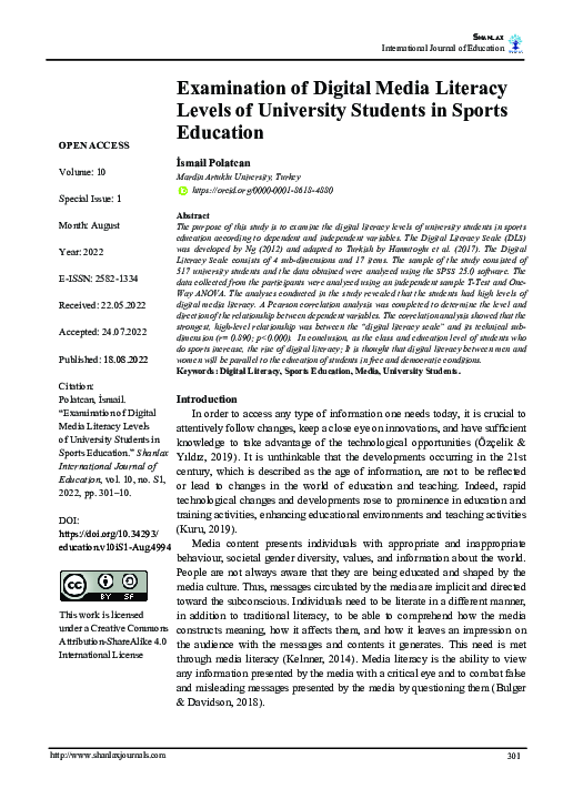 (PDF) Examination of Digital Media Literacy Levels of University ...