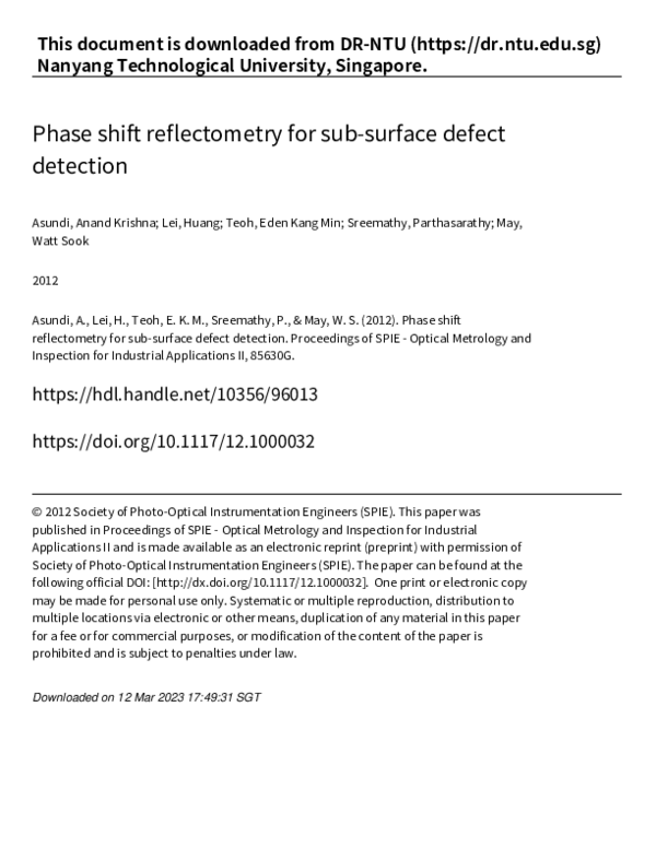 (PDF) Phase shift reflectometry for sub-surface defect detection