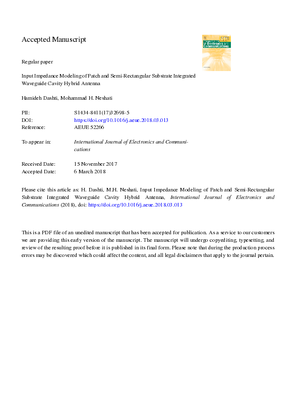 Pdf Input Impedance Modeling Of Patch And Semi Rectangular Substrate