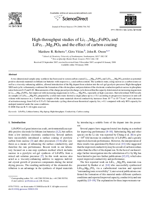 (PDF) High-throughput studies of Li1−xMgx/2FePO4 and LiFe1−yMgyPO4 and ...