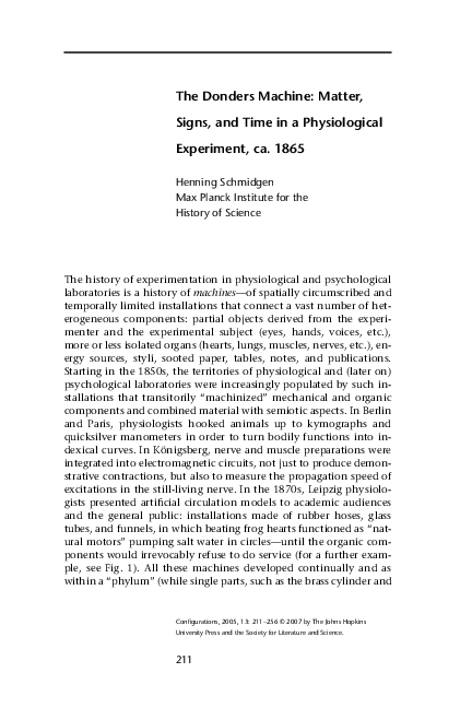 (PDF) The Donders Machine: Matter, Signs, and Time in a Physiological ...