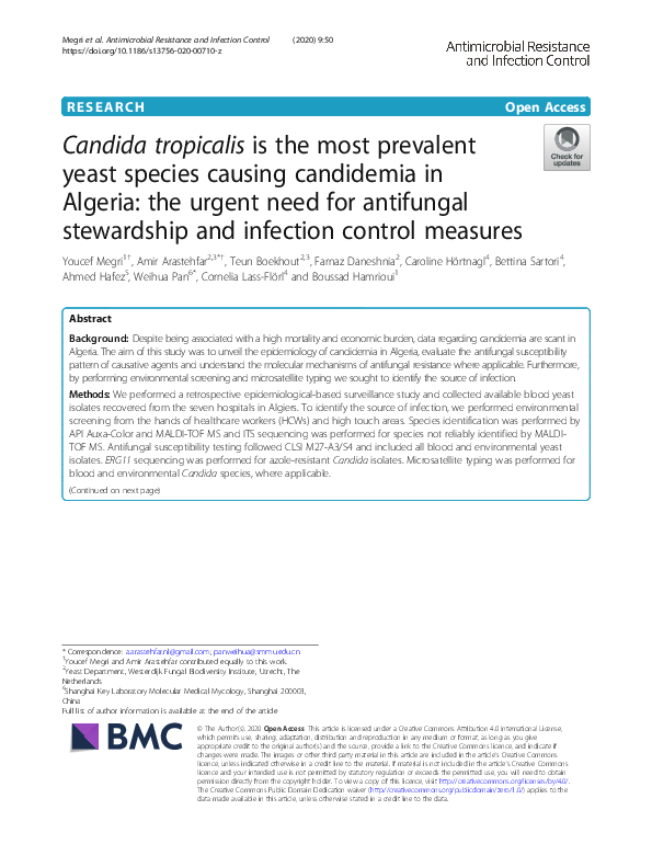 (PDF) Candida tropicalis is the most prevalent yeast species causing candidemia in Algeria: the ...